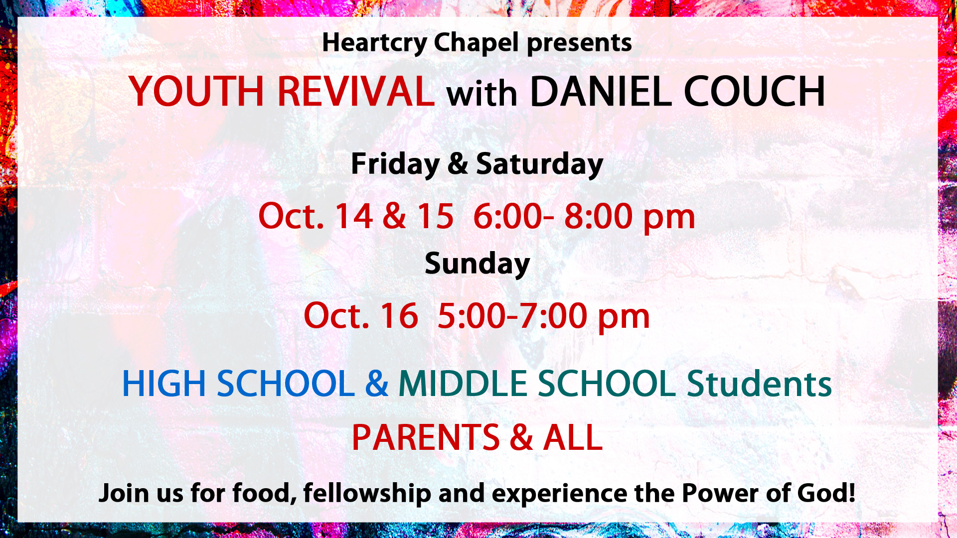 Youth Revival 10-14 to 10-16-22 Service Slide – Heartcry Chapel