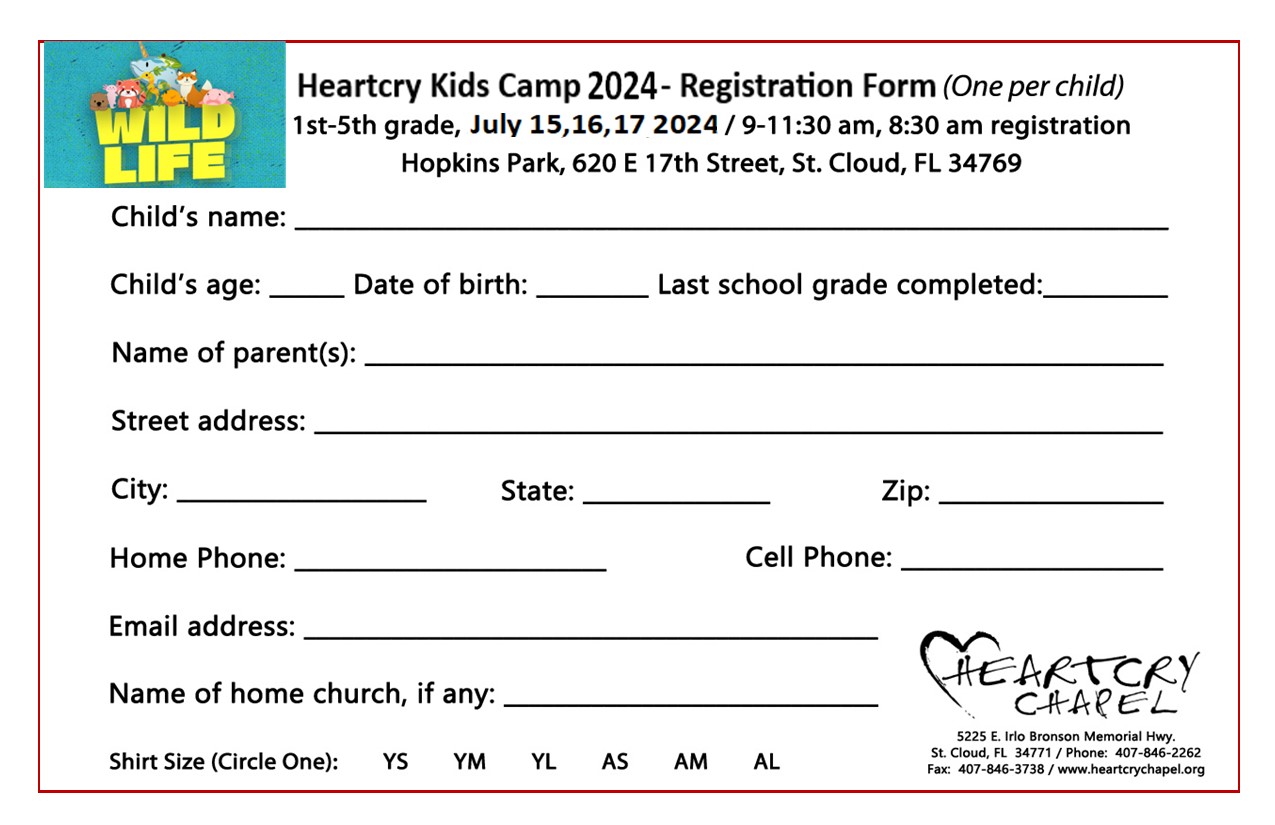 Kids Camp Registration Form 2024 – Heartcry Chapel